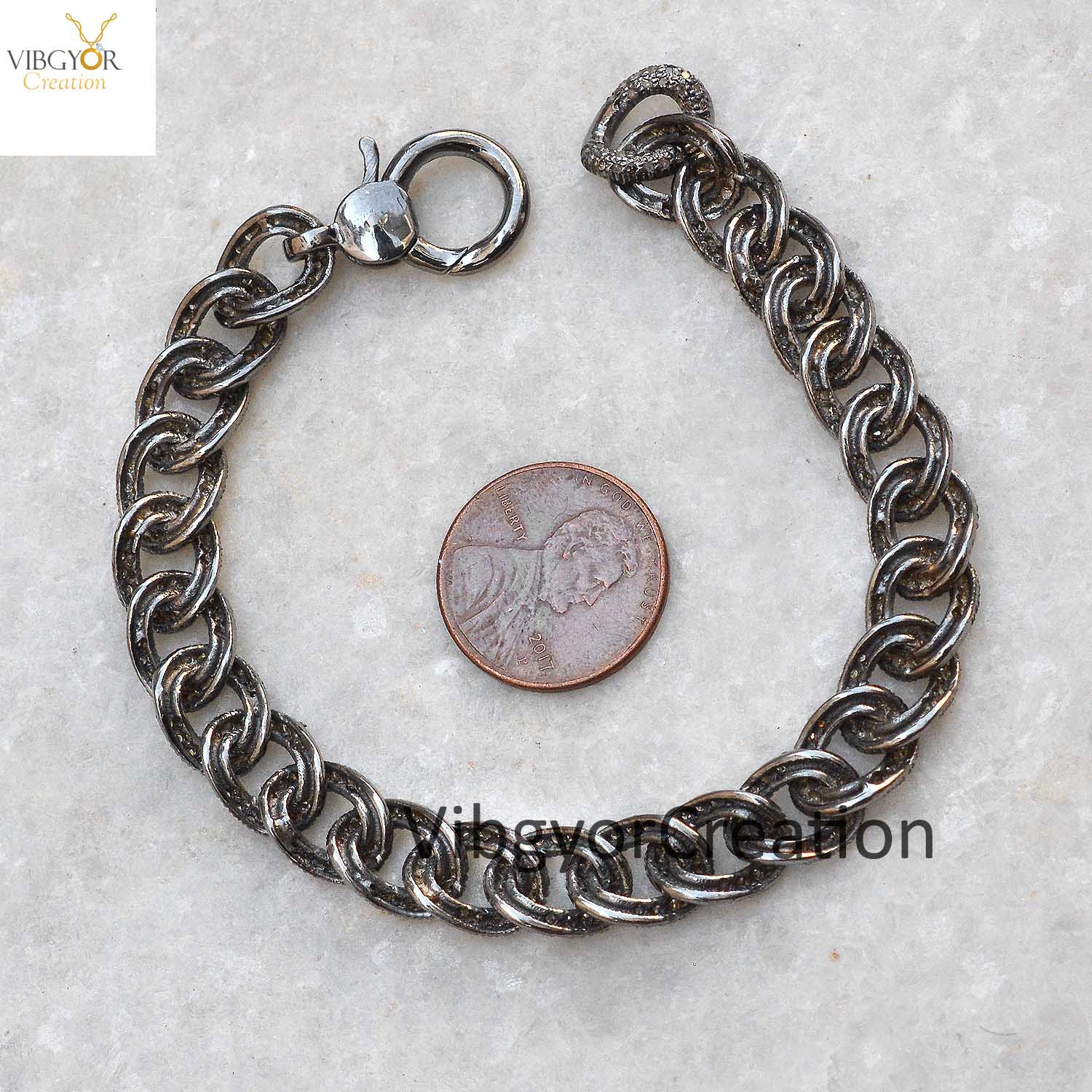 Diamond Link Chain Bracelet, Pave Clasp Lock Bracelet, 925 Silver ...