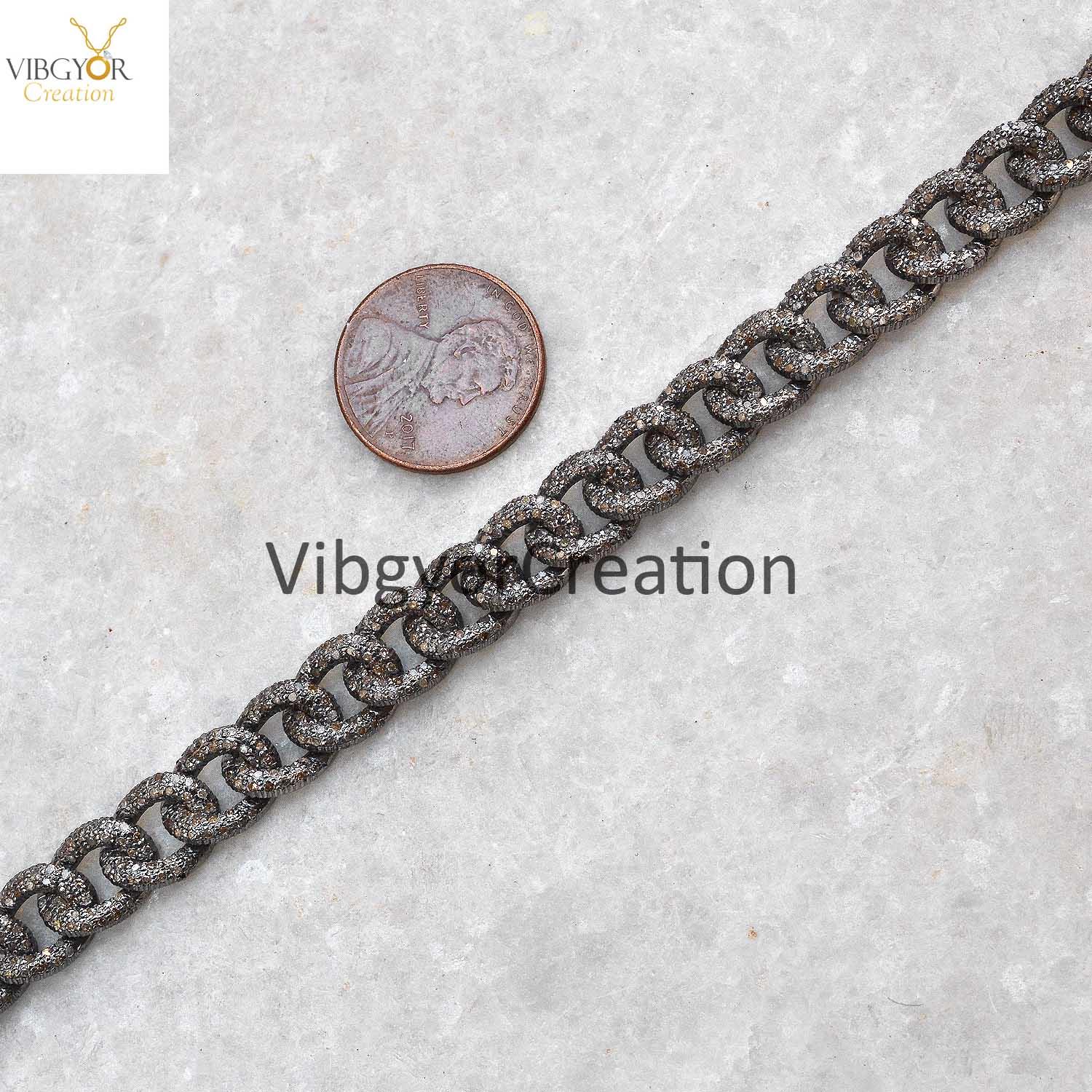 Diamond Link Chain Bracelet, Pave Clasp Lock Bracelet, 925 Silver ...